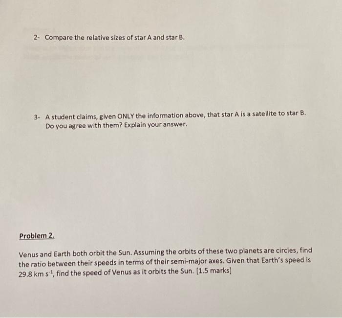 Solved Problem 1. Two stars A and B are in a binary system. | Chegg.com