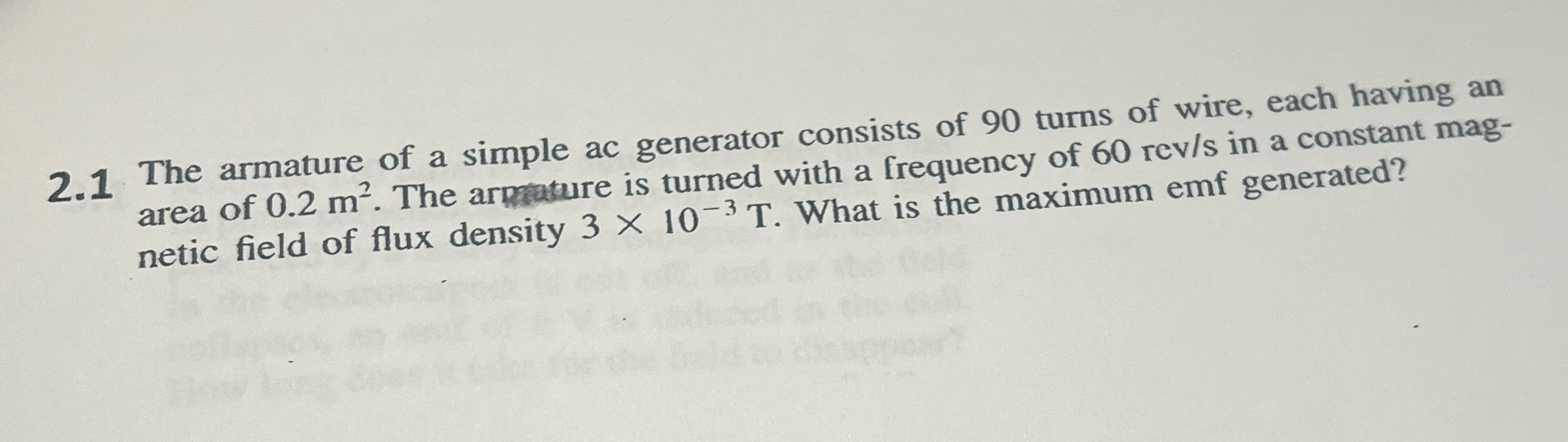 Solved The armature of a simple ac generator consists of 90 | Chegg.com