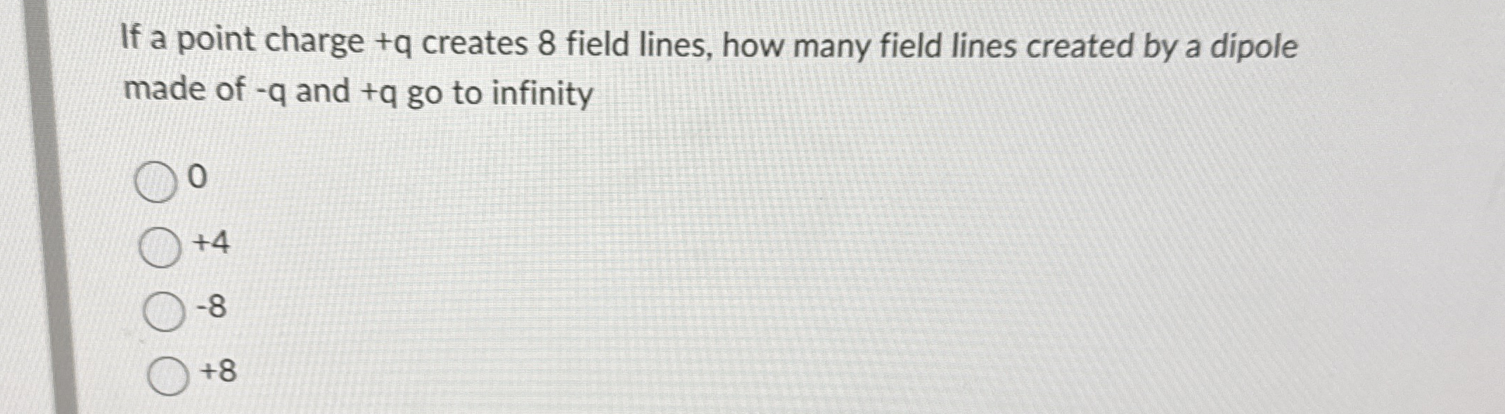 Solved If a point charge q creates 8 ﻿field lines, how many | Chegg.com