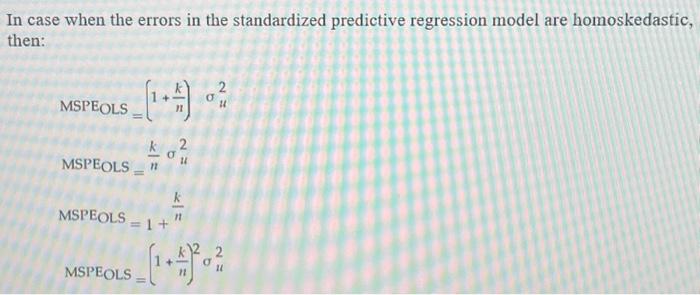 Solved In case when the errors in the standardized | Chegg.com