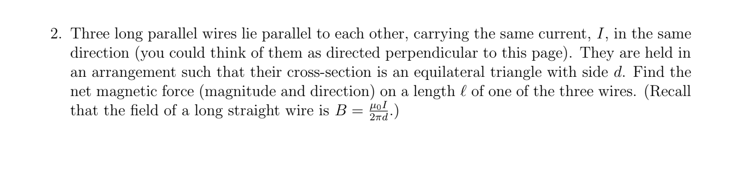 Solved Three long parallel wires lie parallel to each other, | Chegg.com