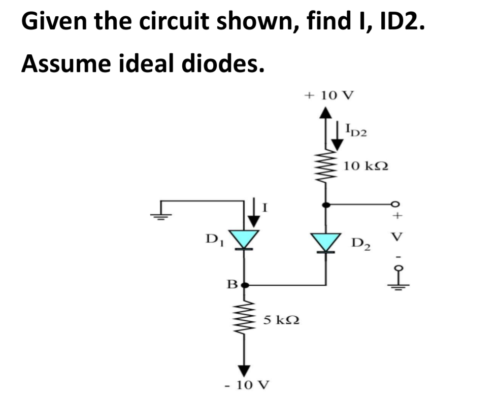 Solved Given the circuit shown, find I, ID2.Assume ideal | Chegg.com
