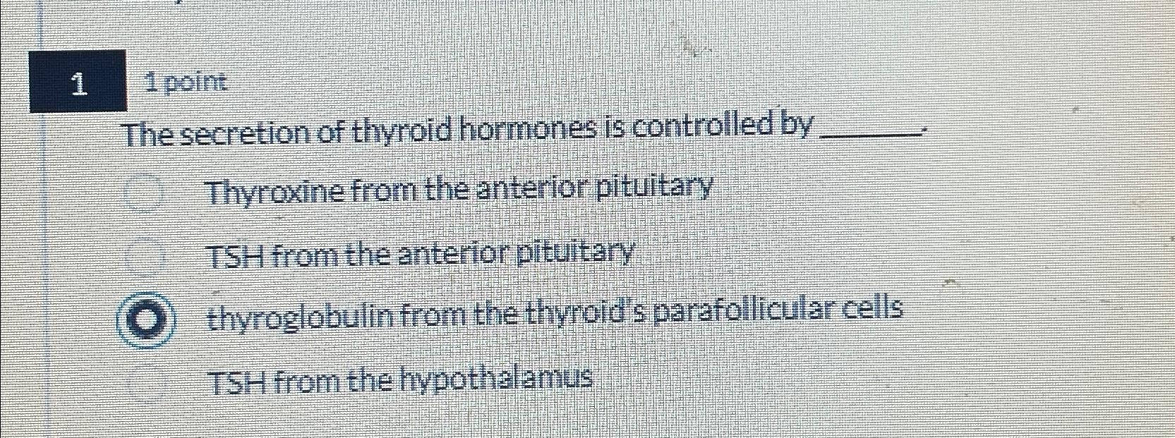 Solved 11 ﻿pointThe secretion of thyroid hormones is | Chegg.com