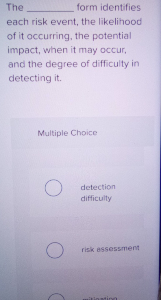 Solved The form identifies each risk event, the likelihood | Chegg.com