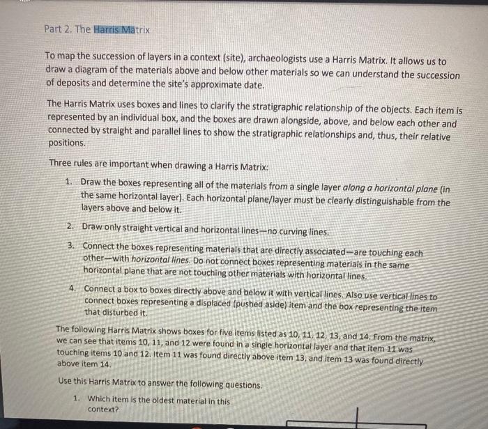 Solved Part 2. The Harris Matrix To map the succession of | Chegg.com