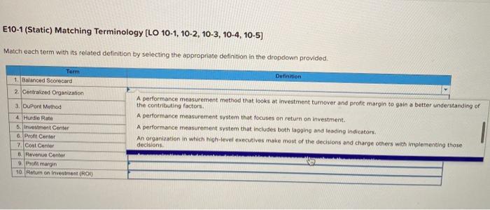 Solved E10-1 (Static) Matching Terminology (LO 10-1, 10-2, | Chegg.com