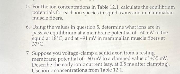 Solved 5. For the ion concentrations in Table 12.1, | Chegg.com