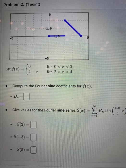 Solved Problem 2. (1 point) Let f(x)={04−x for 0 | Chegg.com Solved Problem 2. (1 point) Let f(x)={04−x for 0 | Chegg.com