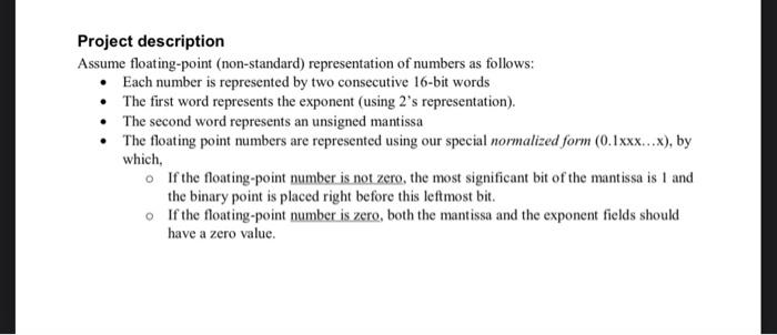 Solved Project description Assume floating-point | Chegg.com