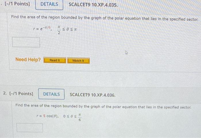 Solved • (-/1 Points] DETAILS SCALCET9 10.XP.4.035. Find the | Chegg.com