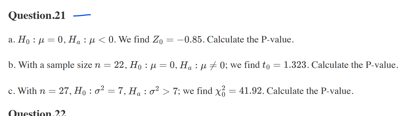 Solved Question. 21a. H0:μ=0,Ha:μ