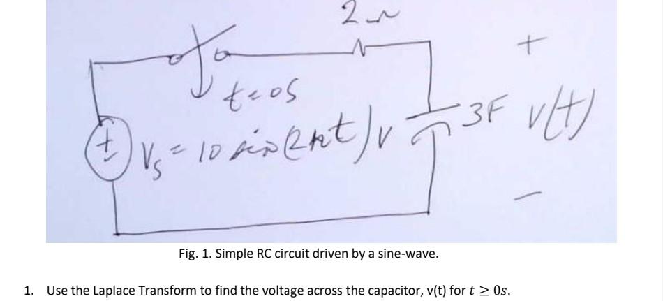 Solved Fig. 1. Simple RC circuit driven by a sine-wave. 1. | Chegg.com