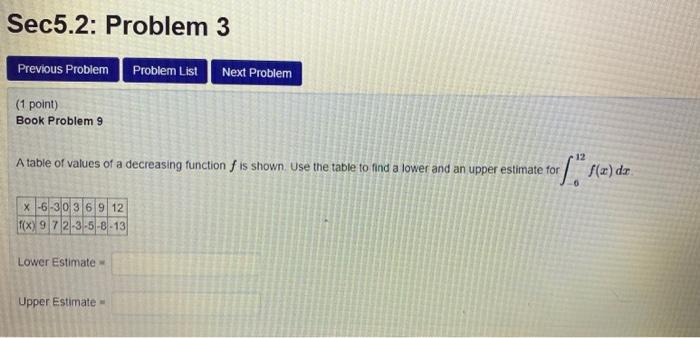 Solved (1 point) Book Problem 9 A table of values of a | Chegg.com