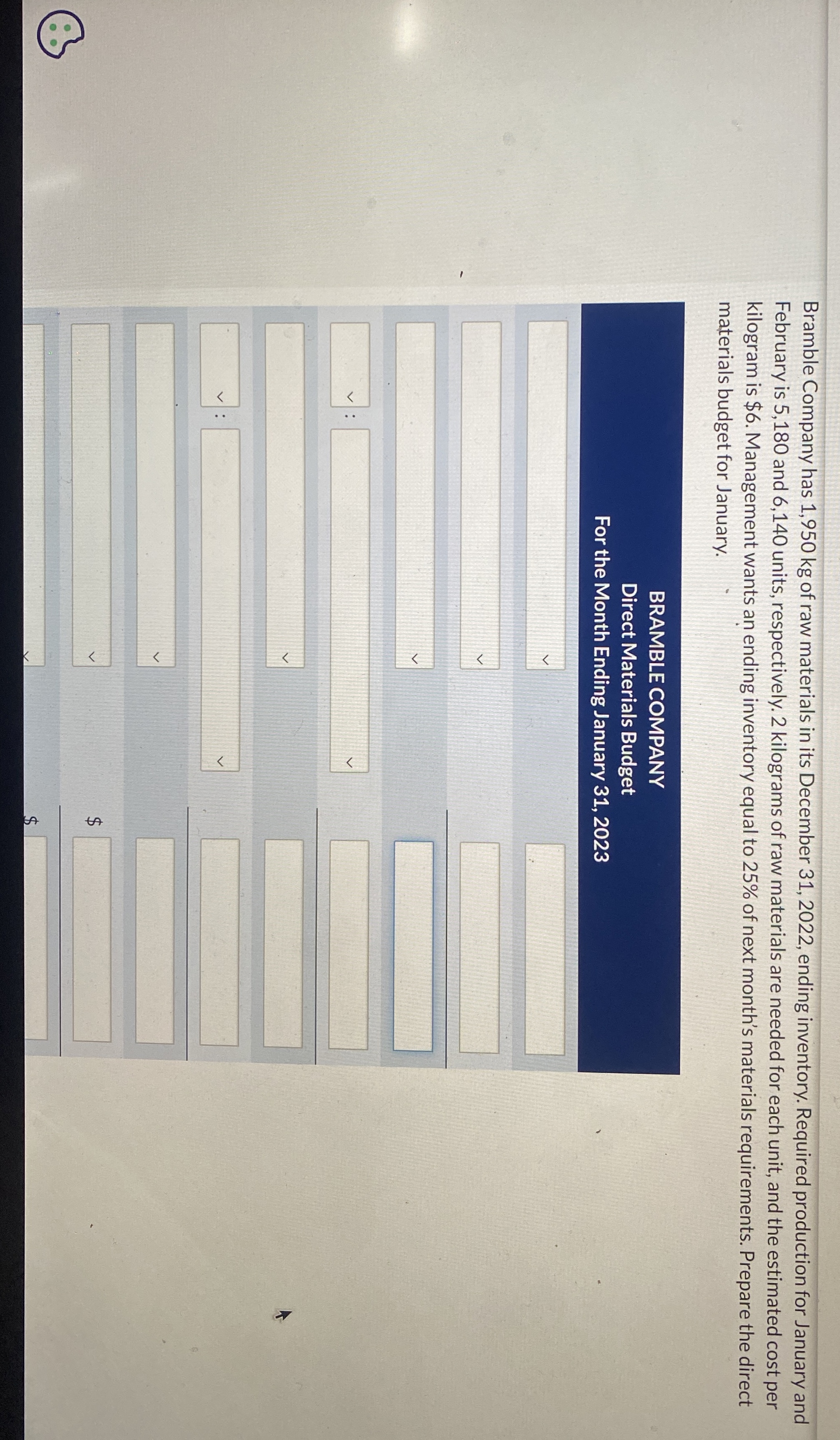 Solved Bramble Company has 1,950kg ﻿of raw materials in its | Chegg.com