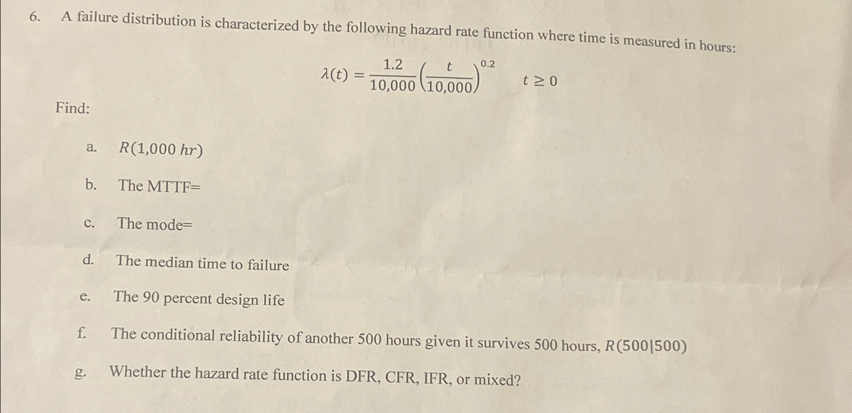 Solved A failure distribution is characterized by the | Chegg.com