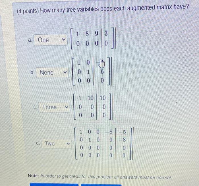 Solved (4 points) How many free variables does each | Chegg.com