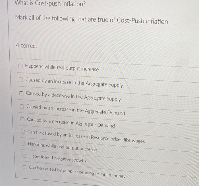 Solved What is Cost-push inflation? Mark all of the | Chegg.com