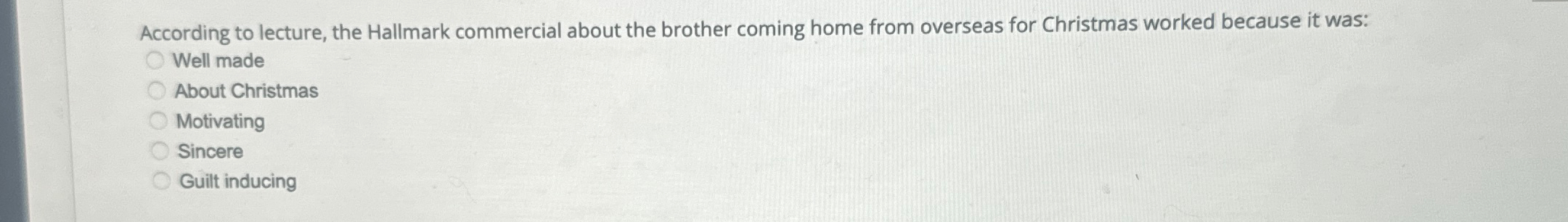 Solved According to lecture, the Hallmark commercial about | Chegg.com