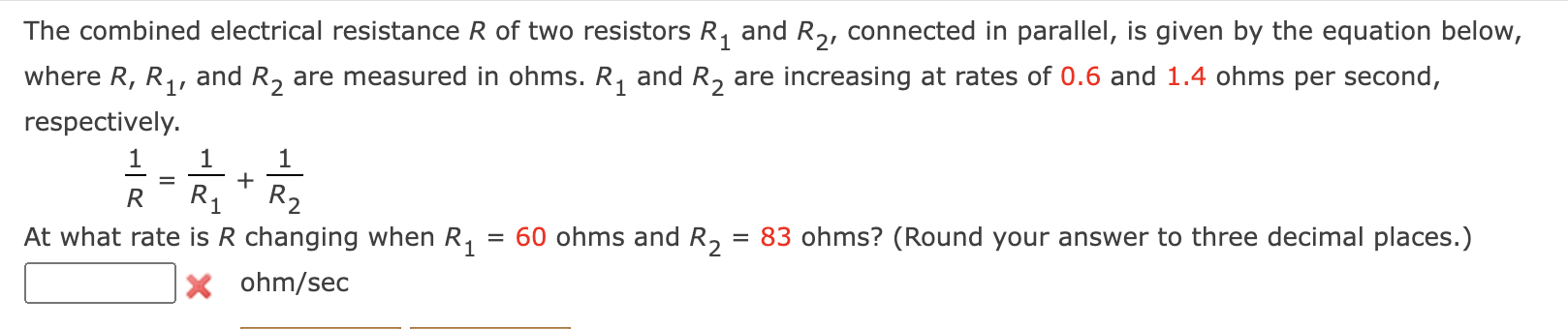 Solved The combined electrical resistance R ﻿of two | Chegg.com