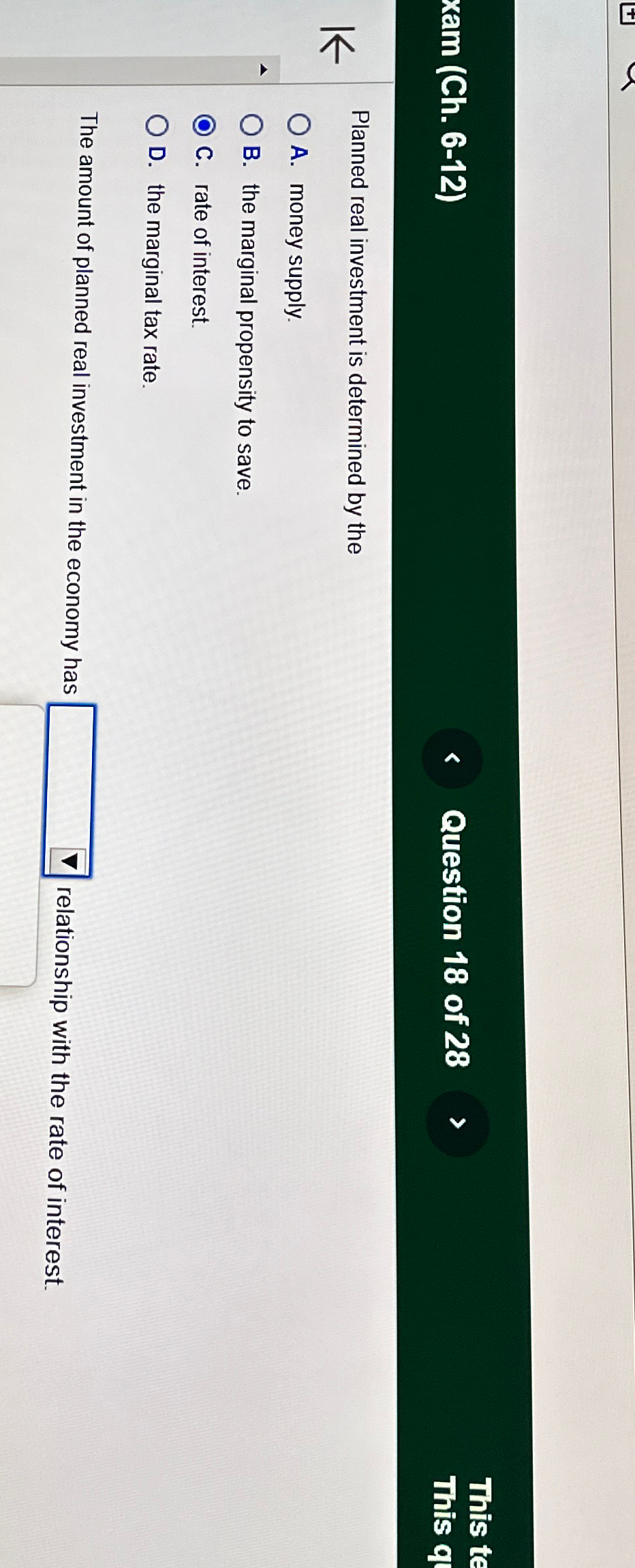 Solved xam (Ch. 6-12)Question 18 ﻿of 28This teThis qPlanned | Chegg.com