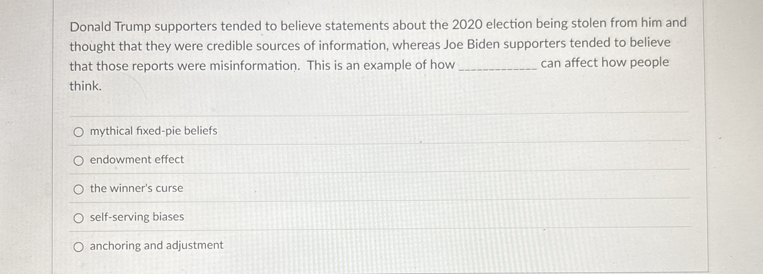 Solved Donald Trump supporters tended to believe statements | Chegg.com