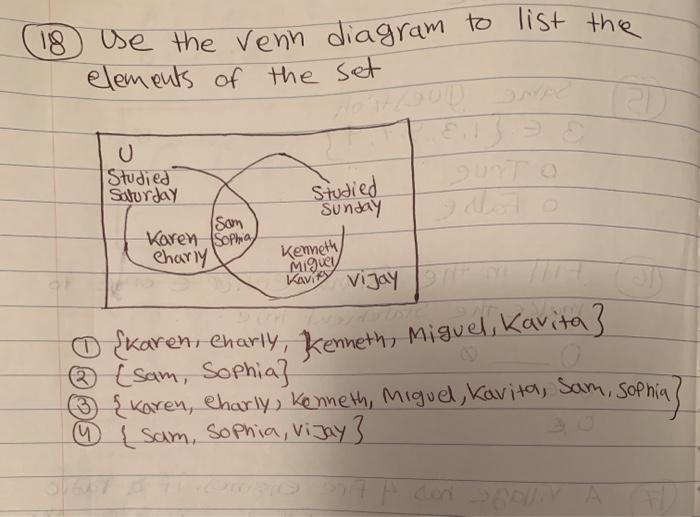 Solved 18 Use the venn diagram to list the elements of the | Chegg.com