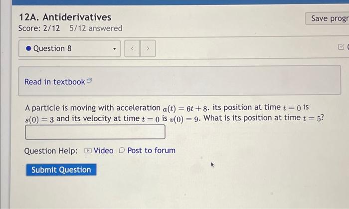 Solved 12A. Antiderivatives Score: 2/125/12 answered Read in | Chegg.com