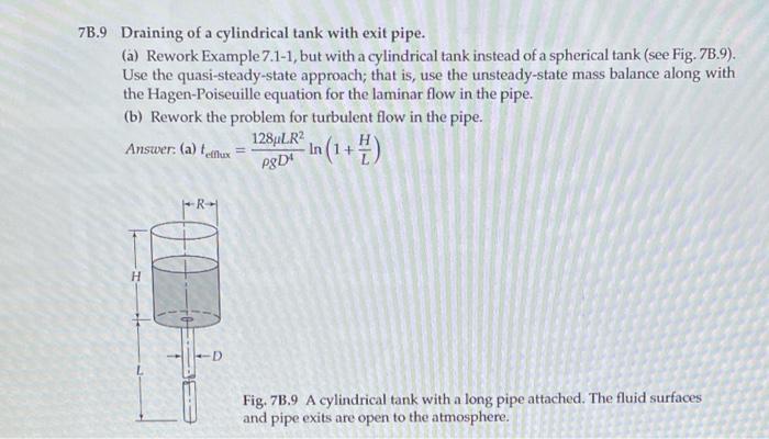 Solved 78.9 Draining of a cylindrical tank with exit pipe. | Chegg.com