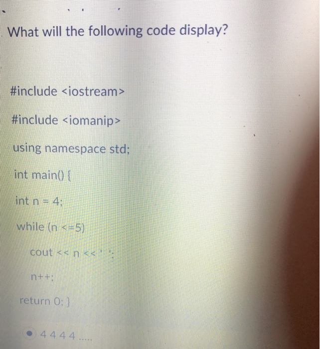 Solved What will the following code display? #include | Chegg.com