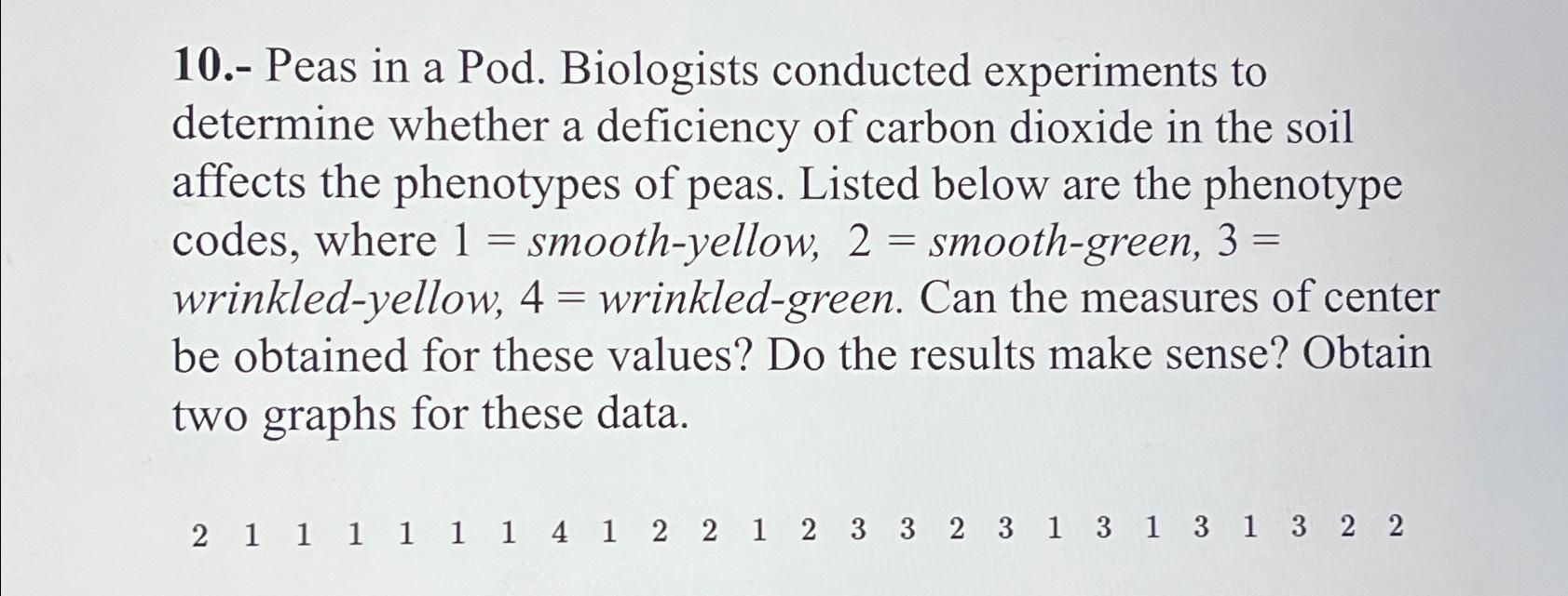 Solved 10.- ﻿Peas in a Pod. Biologists conducted experiments | Chegg.com
