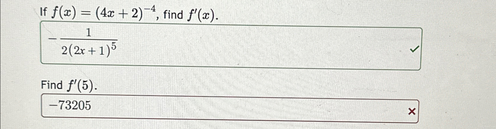 Solved If f(x)=(4x+2)-4, ﻿find f'(x) | Chegg.com