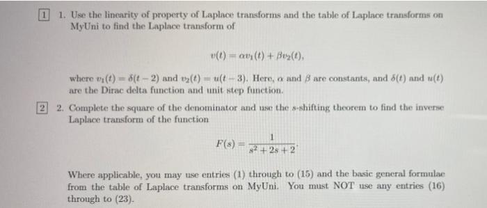 Solved 1 1. Use the linearity of property of Laplace | Chegg.com