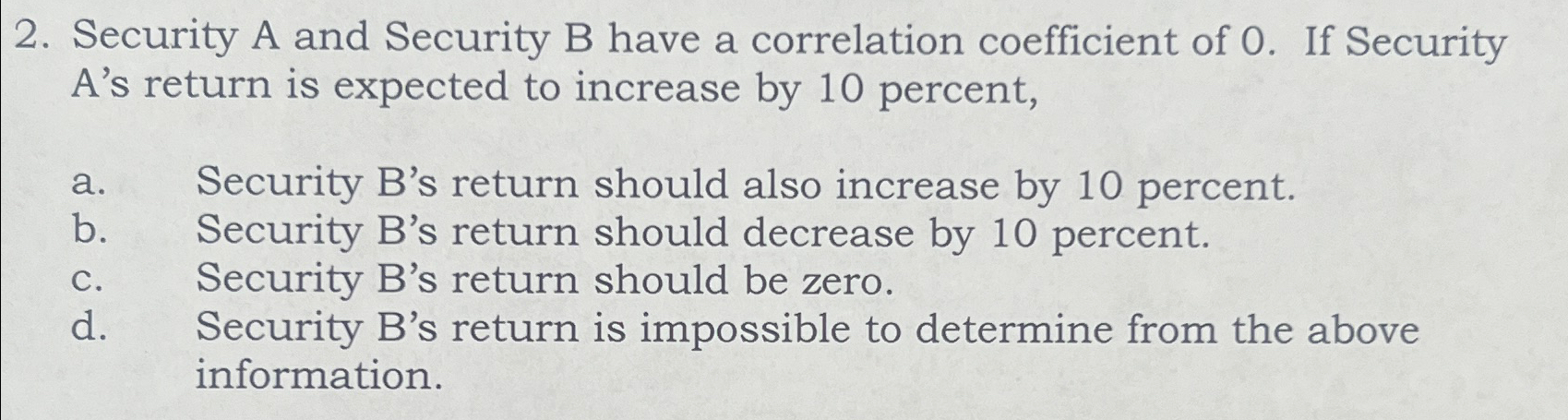 Solved Security A and Security B have a correlation | Chegg.com