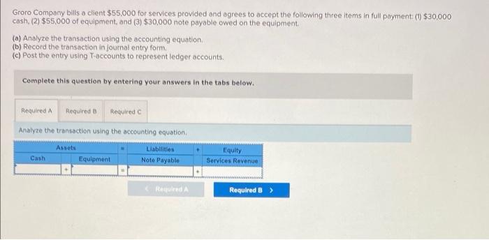 Solved Groro Company bills a client $55,000 for services | Chegg.com