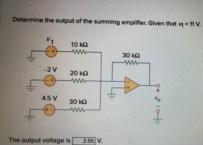 Solved Determine the output of the summing amplifier. Given | Chegg.com