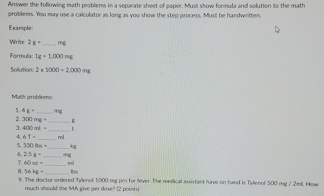 Solved Answer the following math problems in a separate | Chegg.com