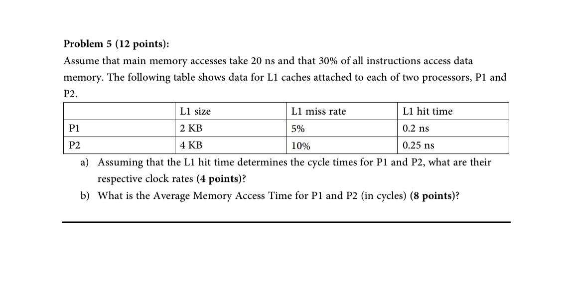 Solved Problem 5 (12 points):\\nAssume that main memory | Chegg.com