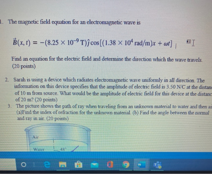 Solved The magnetic field equation for an electromagnetic | Chegg.com