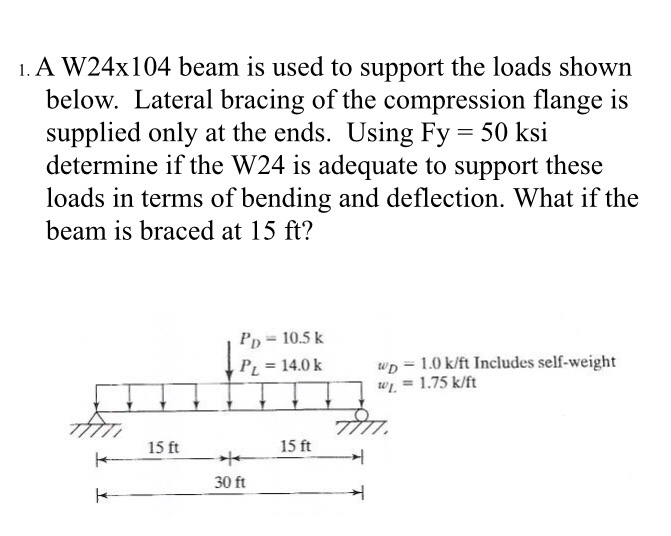 Solved 1. A W24x104 beam is used to support the loads shown | Chegg.com