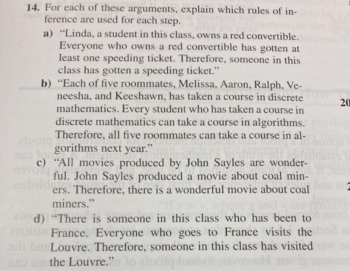 Solved 20 14. For each of these arguments, explain which | Chegg.com