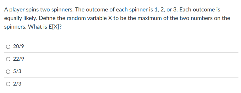 Solved A player spins two spinners. The outcome of each | Chegg.com