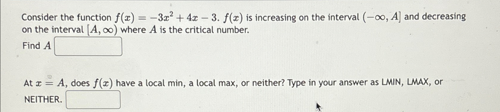 Solved Consider the function f(x)=-3x2+4x-3.f(x) ﻿is | Chegg.com