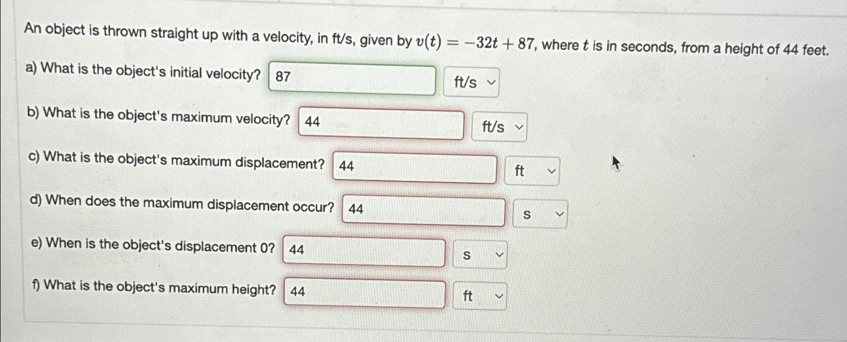 Solved An object is thrown straight up with a velocity, in | Chegg.com