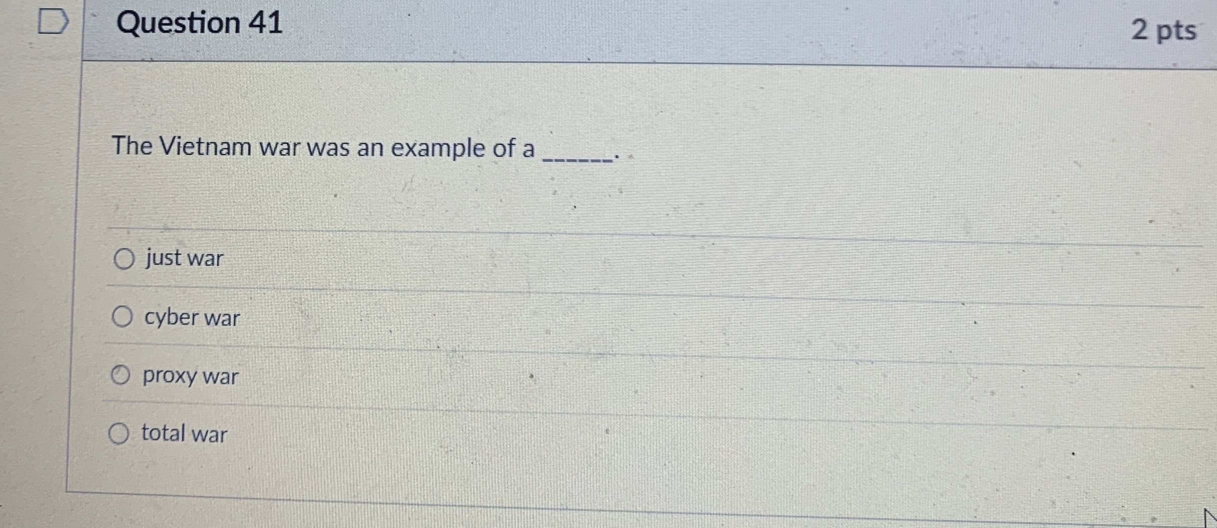 Solved Question 412 ﻿ptsThe Vietnam war was an example of a | Chegg.com