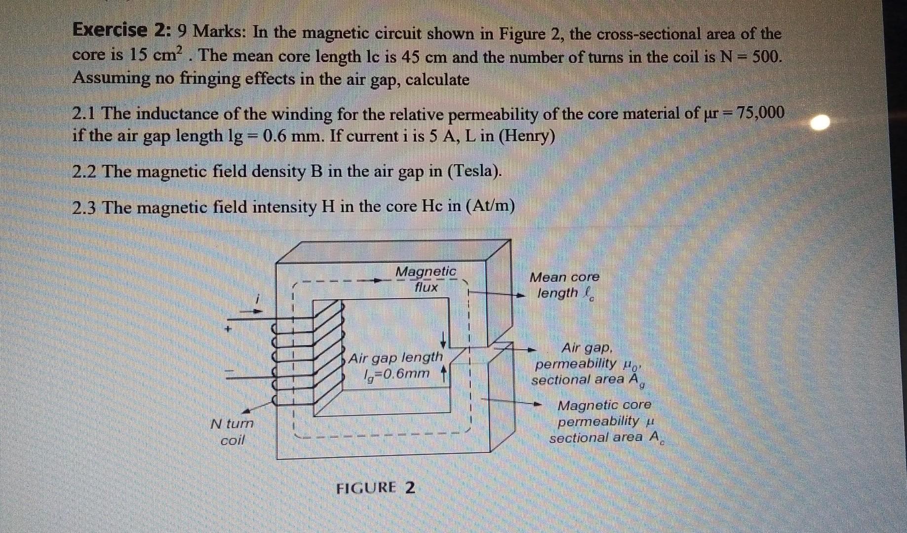 Solved Exercise 2: 9 Marks: In the magnetic circuit shown in | Chegg.com