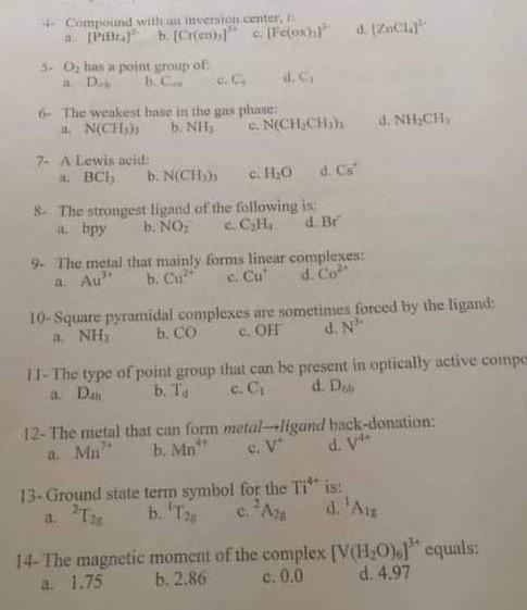 Solved 4- Compound with an inversion center, h a. [Piltra] | Chegg.com