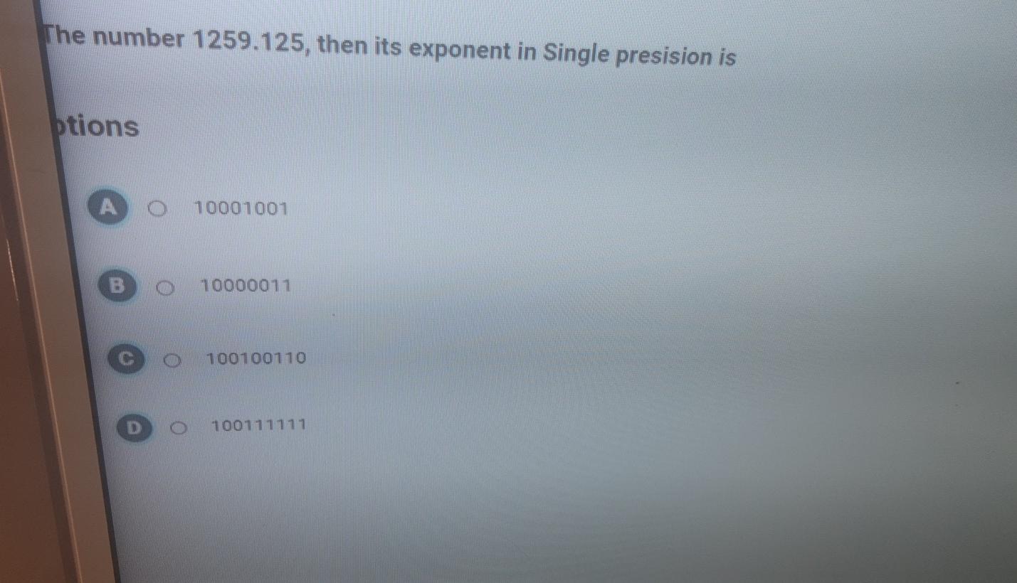 Solved The number 1259.125, then its exponent in Single | Chegg.com