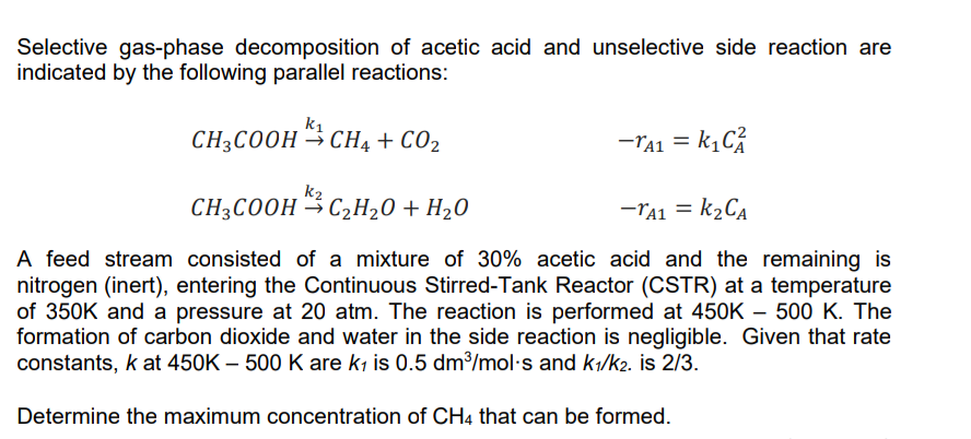 Solved Selective gas-phase decomposition of acetic acid and | Chegg.com