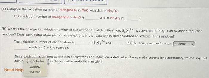 Solved (a) Compare the oxidation number of manganese in MnO | Chegg.com