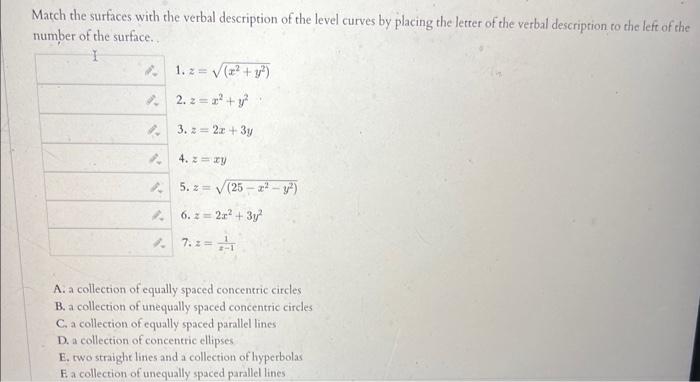 Solved Match the surfaces with the verbal description of the | Chegg.com